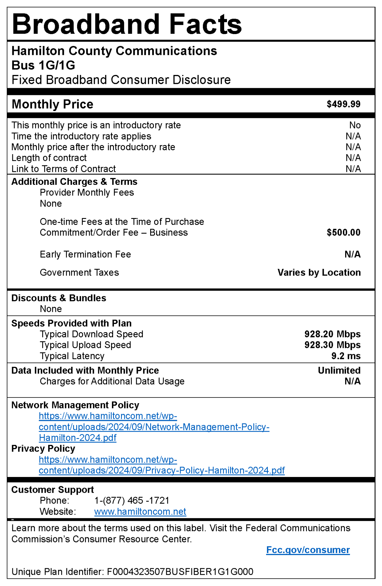 Broadband Facts Label - Hamilton County Communications BUS 1G.1G ...